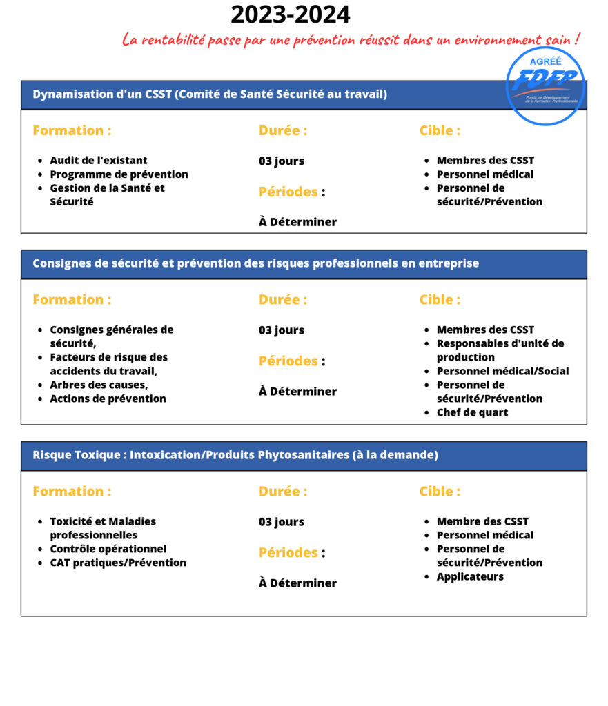 Programme de formation – Ivoire Santé Sécurité au Travail